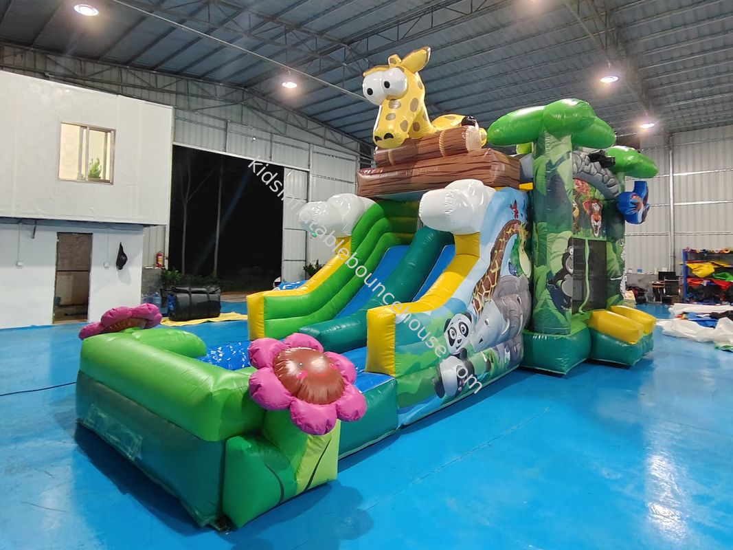 Outdoor Bounce House With Slide Jungle Animals Inflatable Bouncy Castle ...